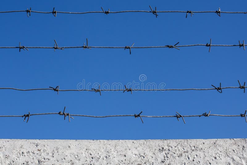 Texture Background of Gray Concrete Wall, Barbed Wire and Blue Sky ...