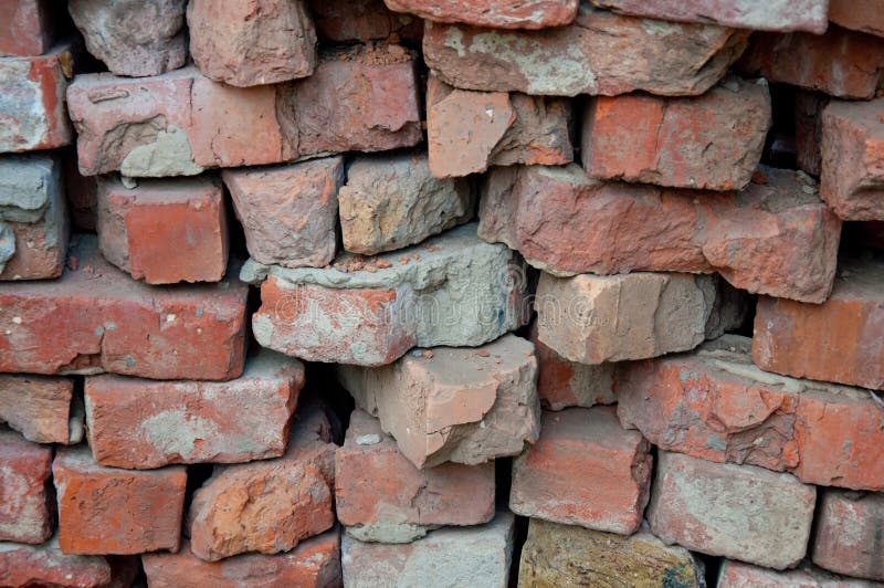 Heap of Old Red Bricks. Close Up Stock Photo - Image of masonry, stone ...