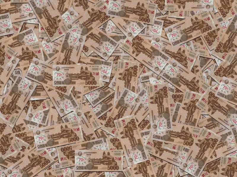 Texture Background of North Korean 5000 Won Banknotes Stock Photo ...