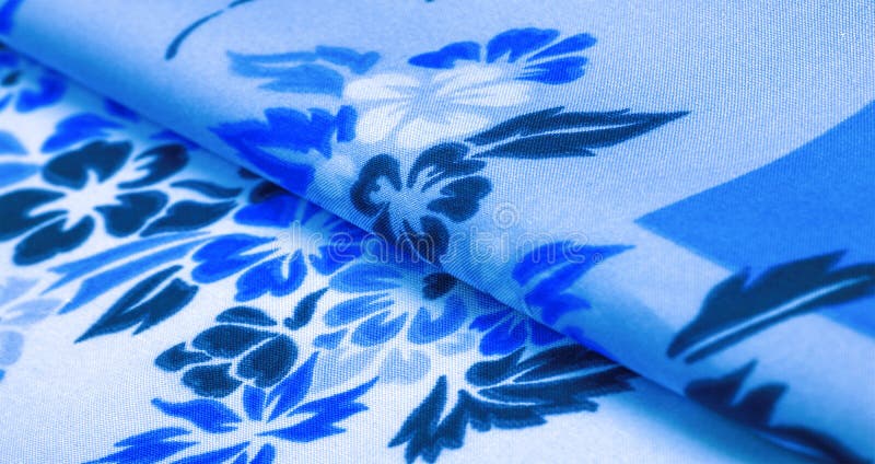 Texture, Background, Pattern, Delicate Blue Silk with Floral Print ...
