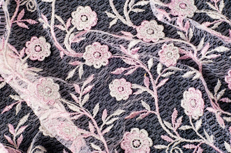 Texture, Background, Pattern. Pink Lace Decorated with Flowers O Stock ...