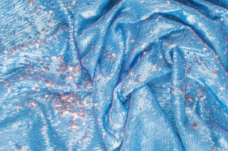 Texture, Background, Pattern. Silk Fabric of Blue Color Embroidered ...