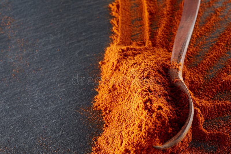 Texture Background. Red Chilli Pepper Powder Mixed with Wooden Spoon ...
