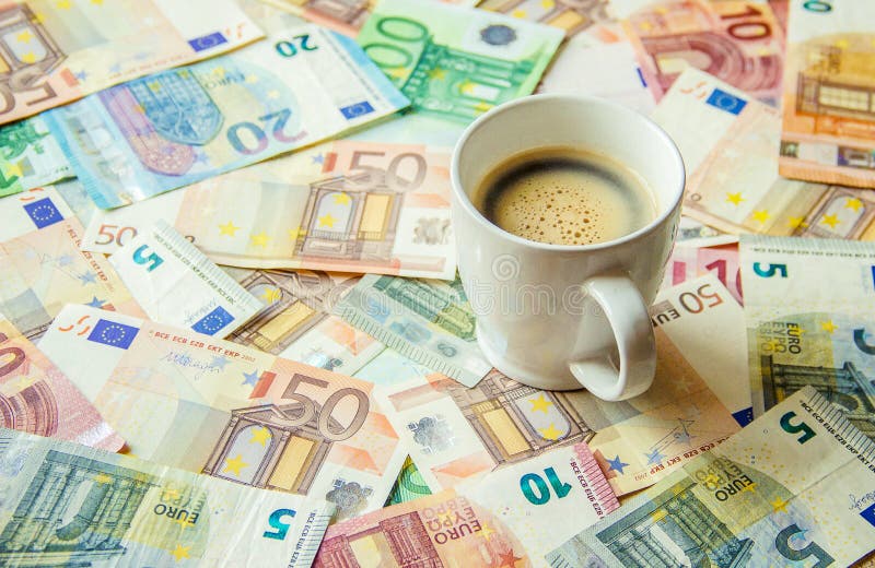 Texture of Banknotes and a Cup of Coffee. Money Stock Image - Image of ...