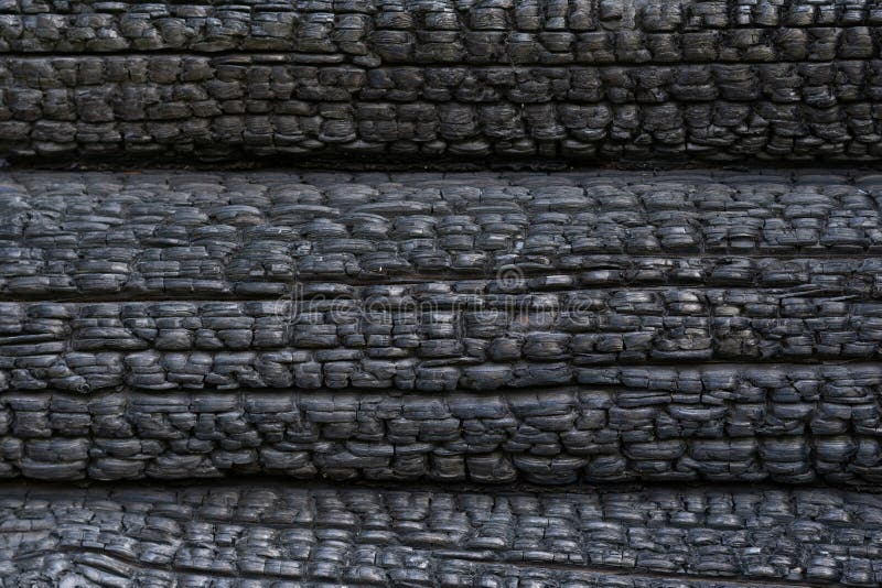 Texture of Black Burned Wooden Log Wall Stock Photo - Image of damaged ...