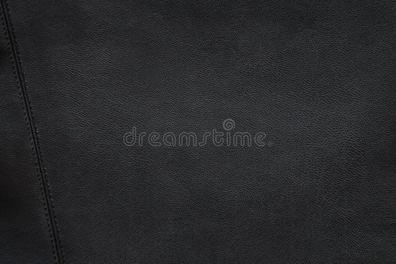 Texture of Black Grained Leather with a Neat Stitch on the Left Side of ...