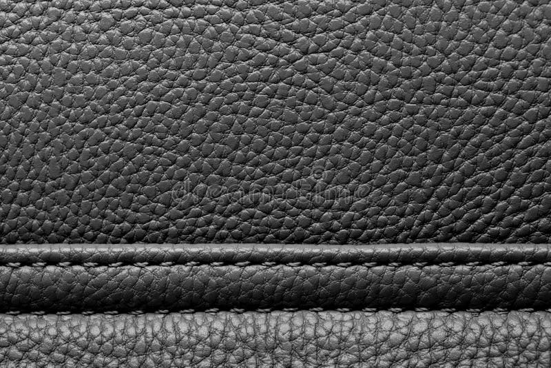 Texture of Black Leather with Black Stitching Stock Image - Image of ...