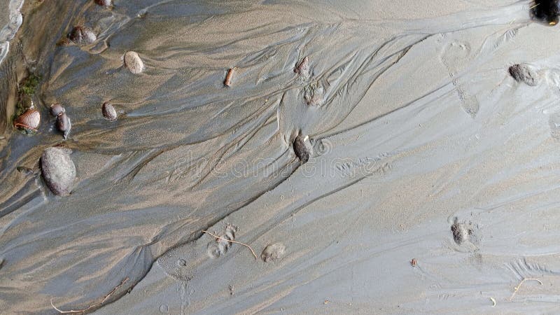 Texture of Black Sand Forming Sea Furrows, Wet Gray Surface of Sandy ...