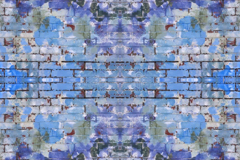 The Texture of the Brick Wall of Many Rows of Bricks Painted in Blue ...