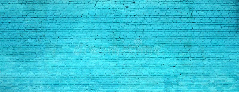 The Texture of the Brick Wall of Many Rows of Bricks Painted in Cyan ...