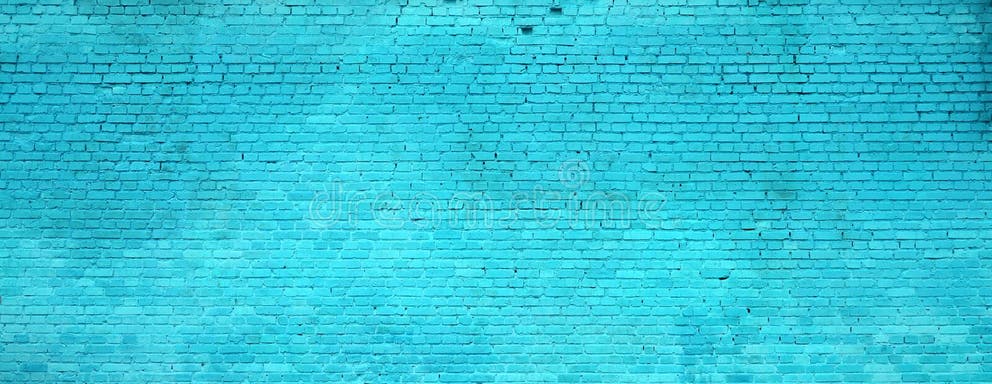 The Texture of the Brick Wall of Many Rows of Bricks Painted in Cyan ...