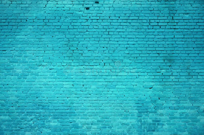 The Texture of the Brick Wall of Many Rows of Bricks Painted in Cyan ...