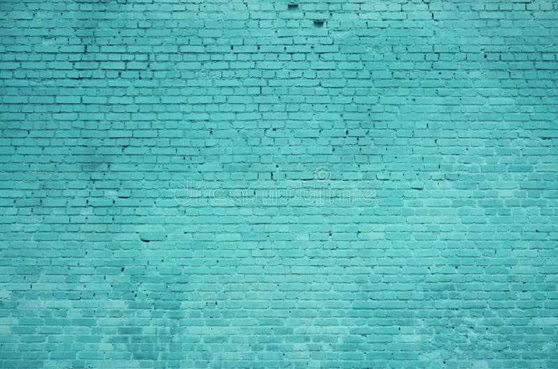 The Texture of the Brick Wall of Many Rows of Bricks Painted in Cyan ...
