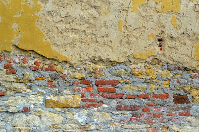 Background of Old Vintage Dirty Broken Brick Wall with Peeling Plaster ...