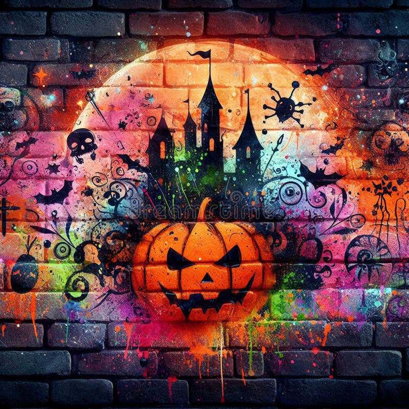 Texture Bricks Wall with Halloween-themed Stock Illustration ...