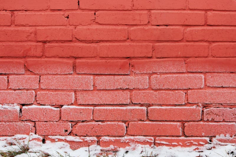Texture of Bright Red Brick Wall on a Frost Day. Stock Photo - Image of ...