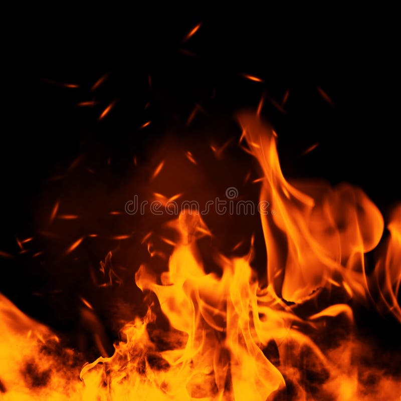 Texture of Burn Fire with Particles Embers. Flames on Isolated Black ...