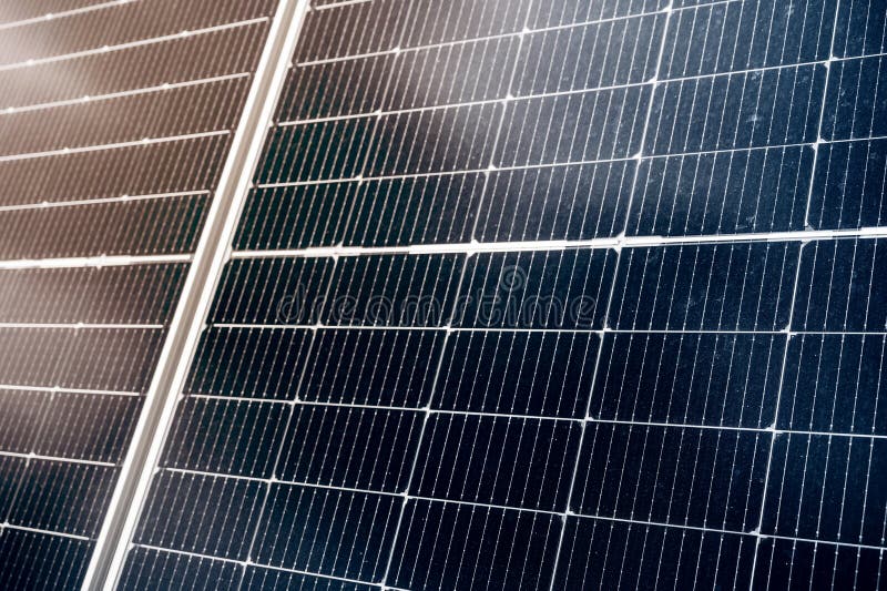 Texture of Cell of Modern Black Solar Panel at Sunset in Close-up ...