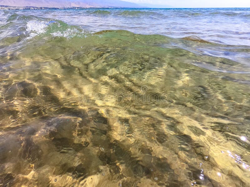 The Texture of Clear Water with Sandy Bottom. Wave on the Seashore or ...