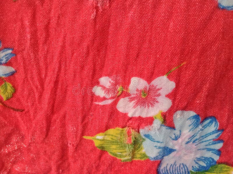 Texture of Cloth Surface with Red Color and Floral Motif on it Stock ...