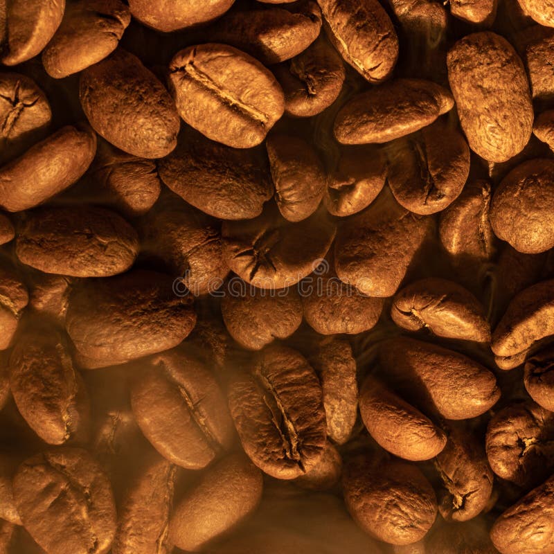 Texture of Coffee Beans, Light Soft Light and Steam from Coffee. Stock ...