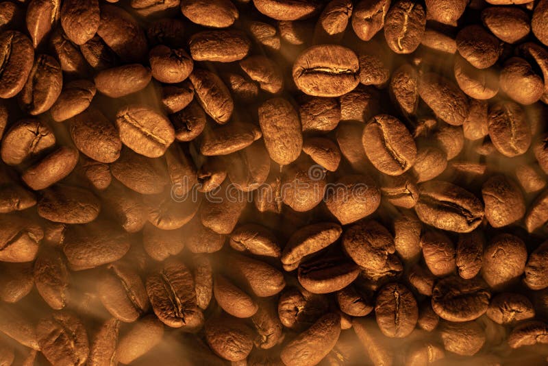 Texture of Coffee Beans, Light Soft Light and Steam from Coffee. Stock ...