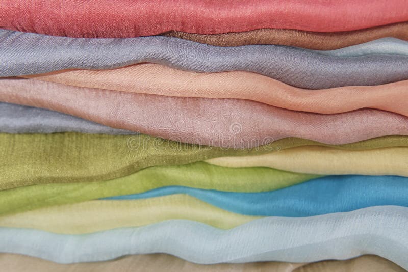 Stack of Colorful Silk Soft Fabrics Folded, Abstract Striped Textile ...