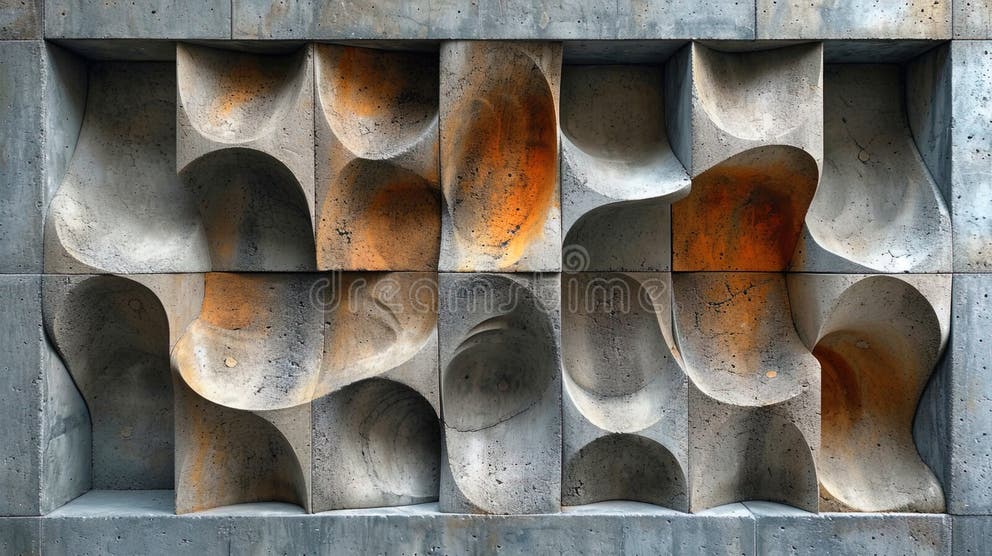 The Texture of the Concrete Wall with Abstract Reliefs and Patterns ...