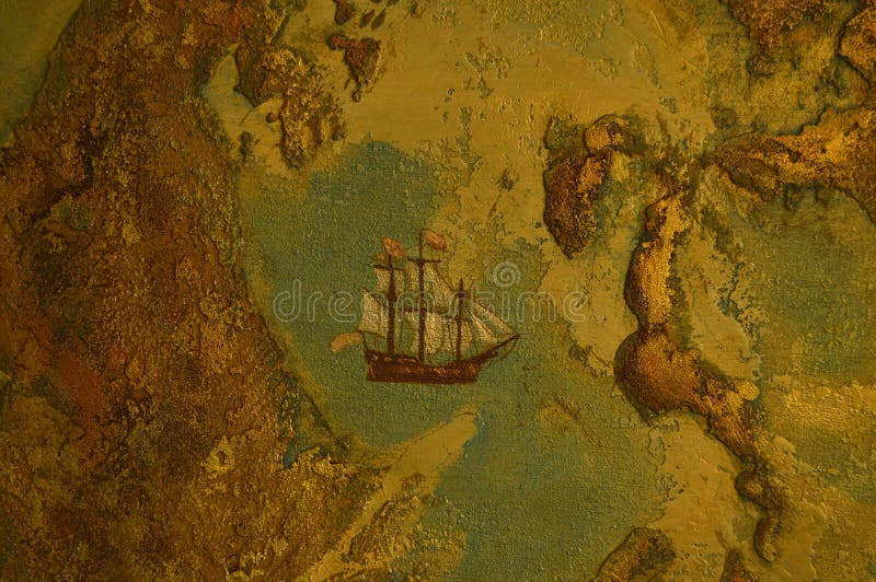 The Texture of the Continents of the Earth and Painted Ship Stock Photo ...