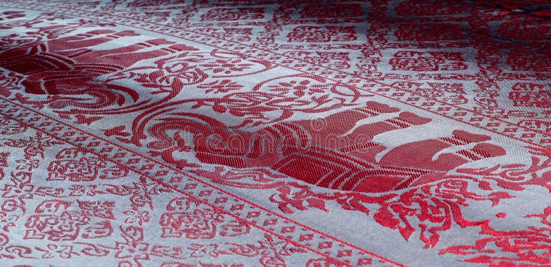 The Texture of Cotton Fabric, with Red Painted Elephants, Made I Stock ...