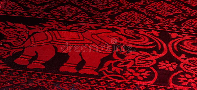 The Texture of Cotton Fabric, with Red Painted Elephants, Made I Stock ...