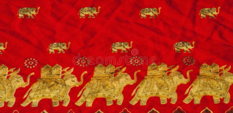 The Texture of Cotton Fabric, with Red Painted Elephants, Made I Stock ...