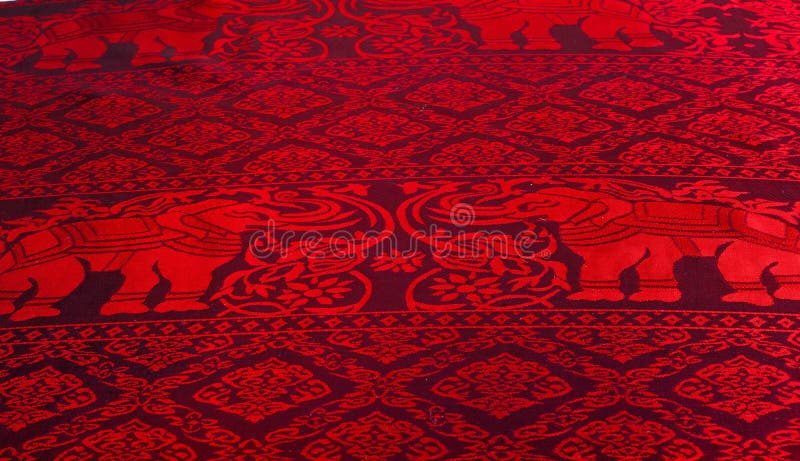 The Texture of Cotton Fabric, with Red Painted Elephants, Made I Stock ...