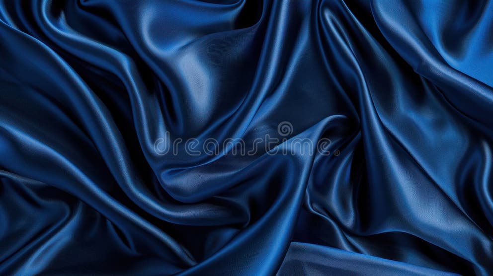 Texture of Dark Blue Silk with Folds in the Form of Waves, Softly ...