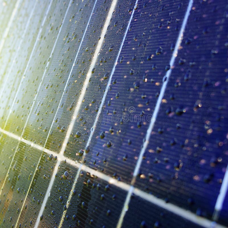 Texture of Dark Blue Solar Panel with Water Drops Stock Image - Image ...