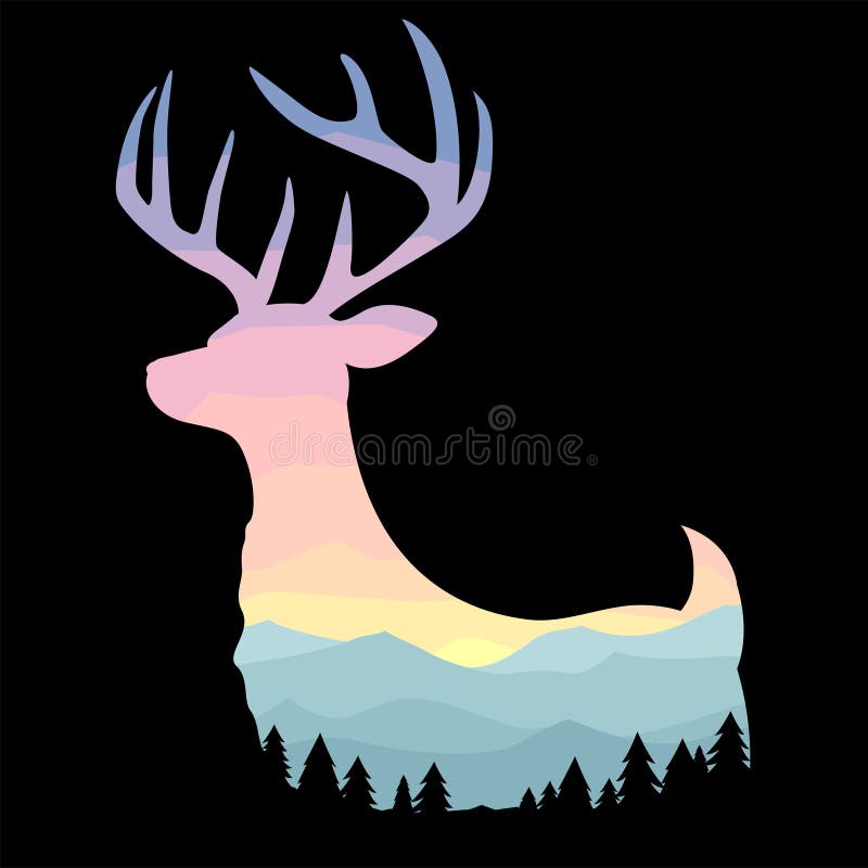 Deer Outline with Mountains Stock Vector - Illustration of male, nature ...