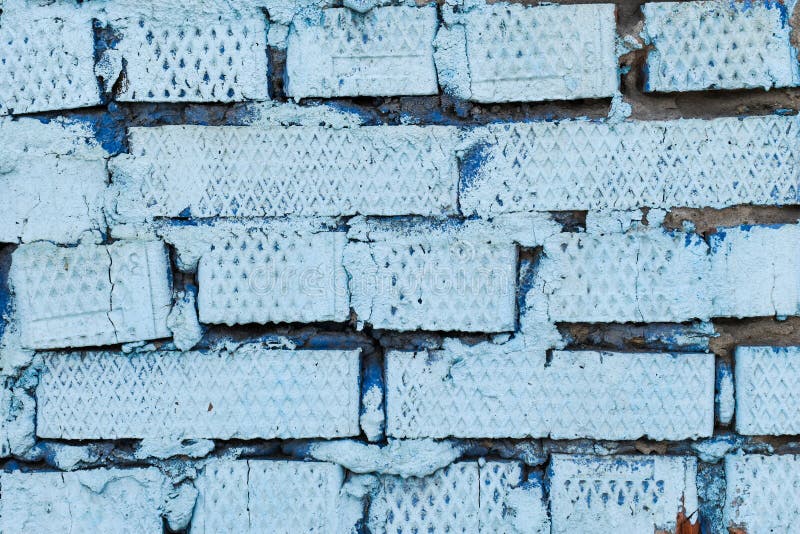 The Texture of the Destroyed Blue Brick Wall. Stock Photo - Image of ...