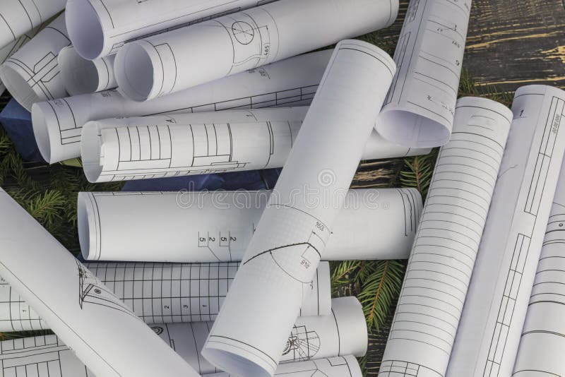 Texture. Engineering Plans Twisted into a Roll Stock Image - Image of ...