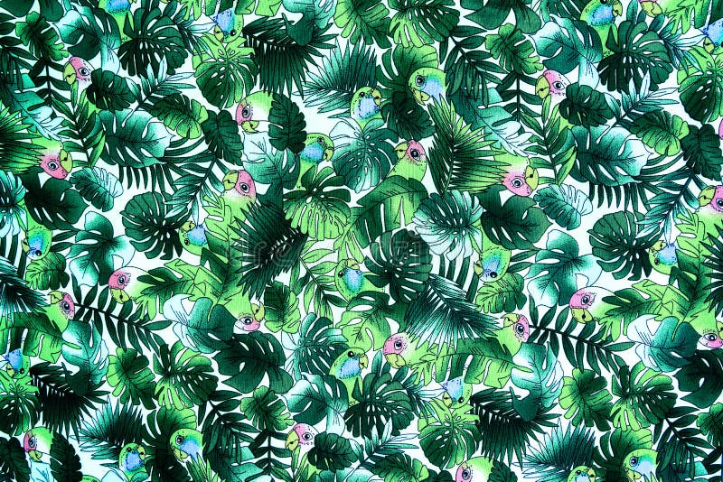 Texture Fabric Vintage Hawaiian Parrot and Leaves Stock Illustration ...