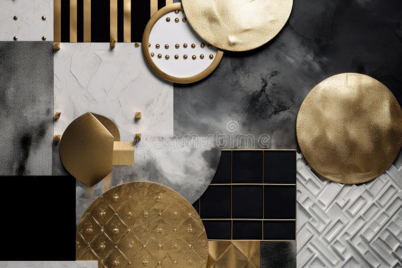 Texture-filled Geometric Composition with Metallic Accents Stock ...