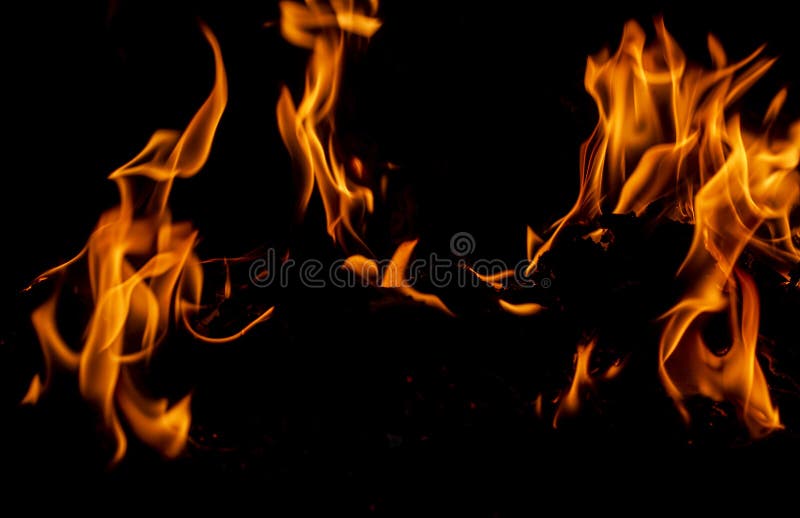 Texture of Fire on a Black Background. Burning Red Fire. Large Bonfire ...