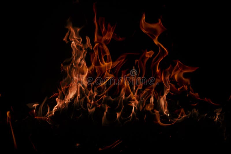 Texture of Fire on Black Background. Hell Bonfire. Texture of Fire on a ...