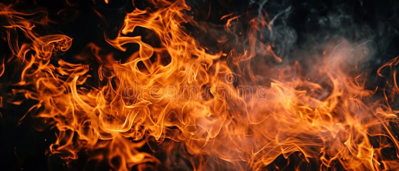 Texture of Fire on Black Background. Many Flames and Fire with Smoke on ...