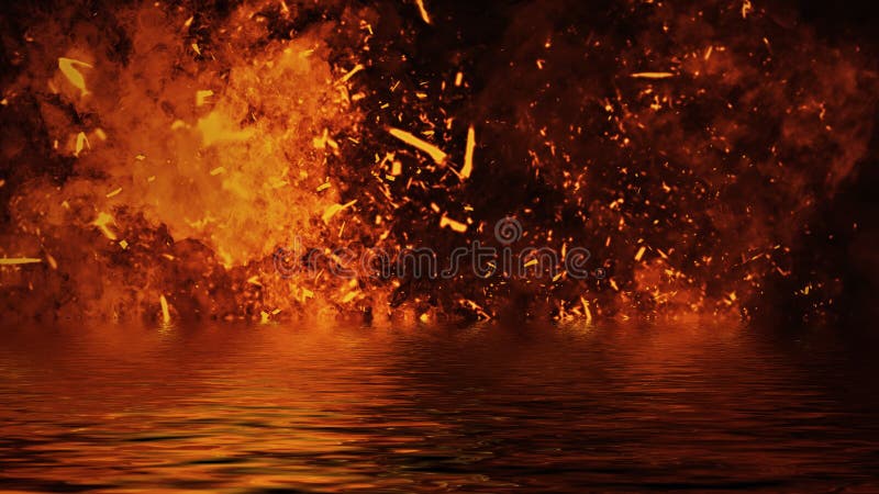 Texture of Fire with Reflection in Water. Flames Background Stock ...