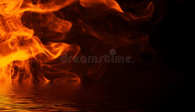 Texture of Fire with Reflection in Water. Flames on Isolated Black ...