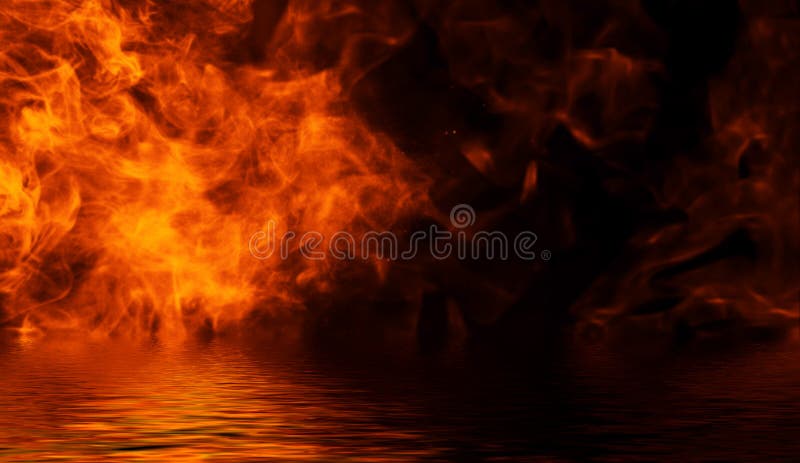 Texture of Fire with Reflection in Water. Flames on Isolated Black ...