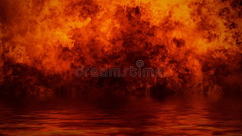 Texture of Fire with Reflection in Water. Flames on Isolated Black ...