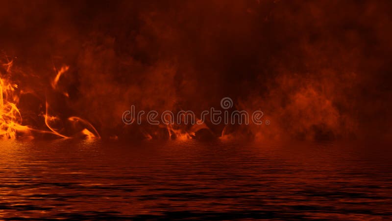Texture of Fire with Reflection in Water. Flames on Isolated Black ...