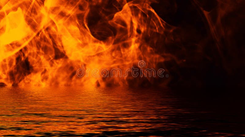 Texture of Fire with Reflection in Water. Flames on Isolated Black ...
