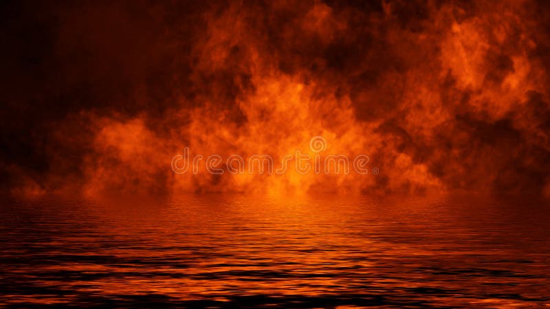 Texture of Fire with Reflection in Water. Flames on Isolated Black ...